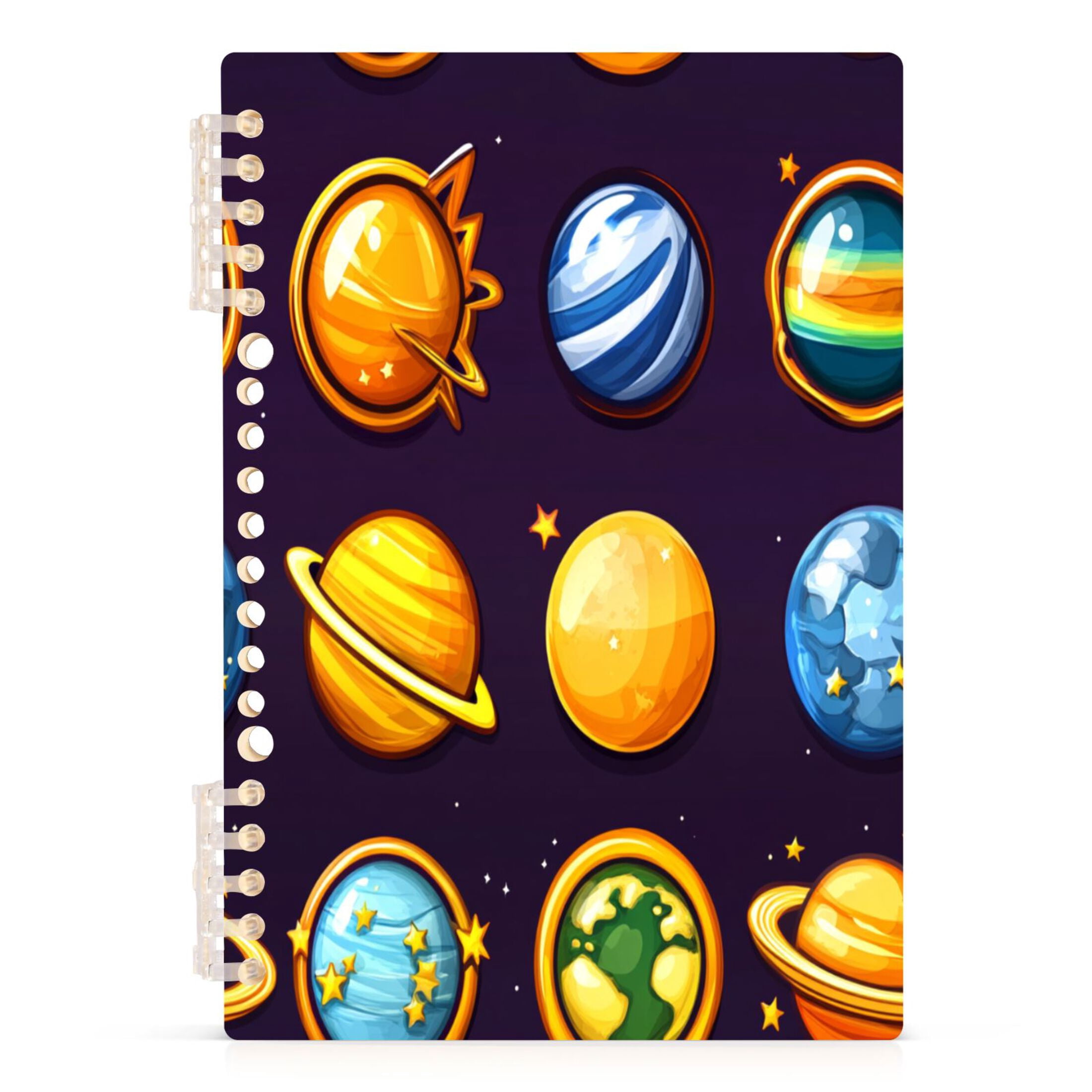 Cartoon Planets Pattern A5 8.3x5.7in PP Notebook, Adjustable Rings, 60 ...