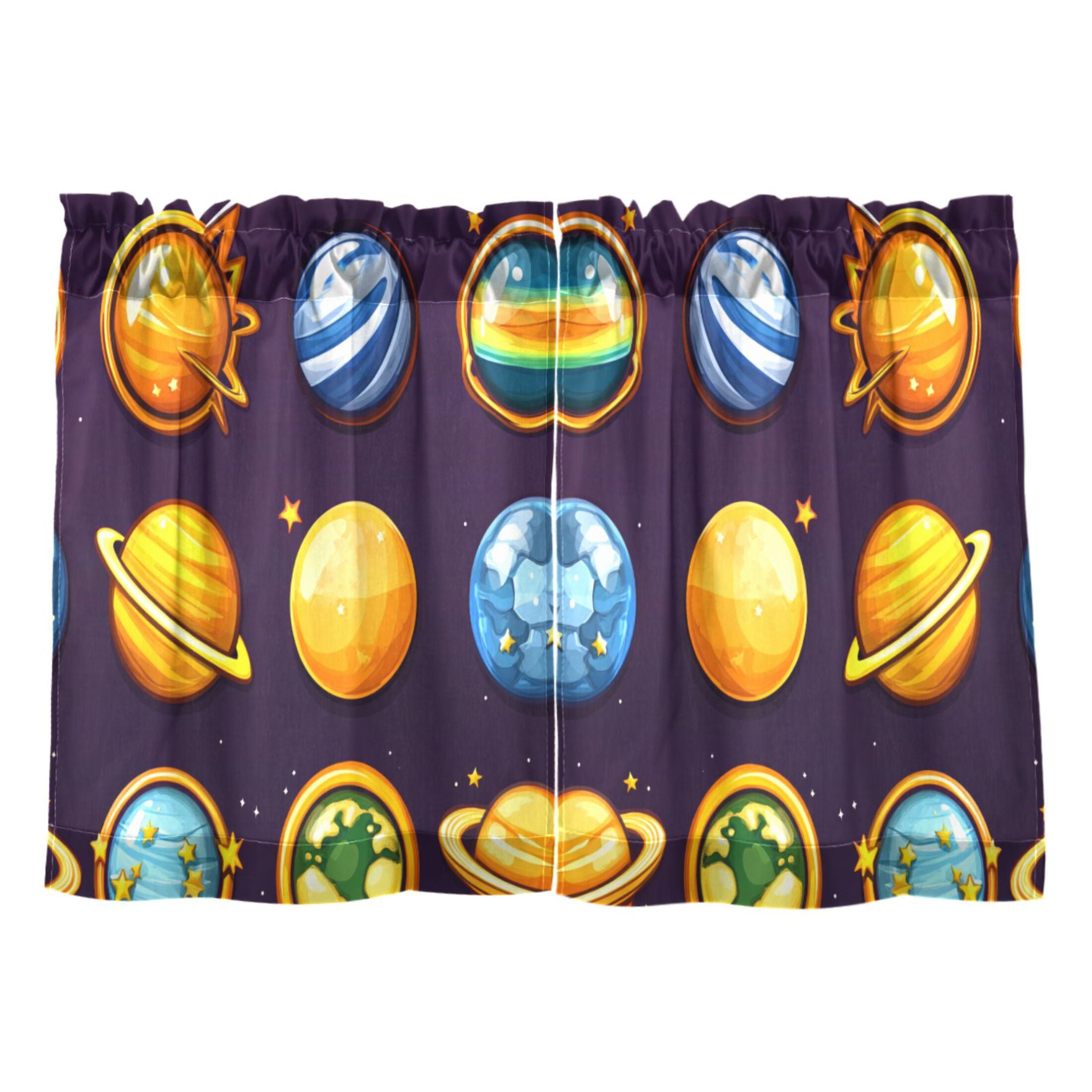 Cartoon Planets Pattern Kitchen Curtains Tier Set 27x36 Inch 2 Panels ...
