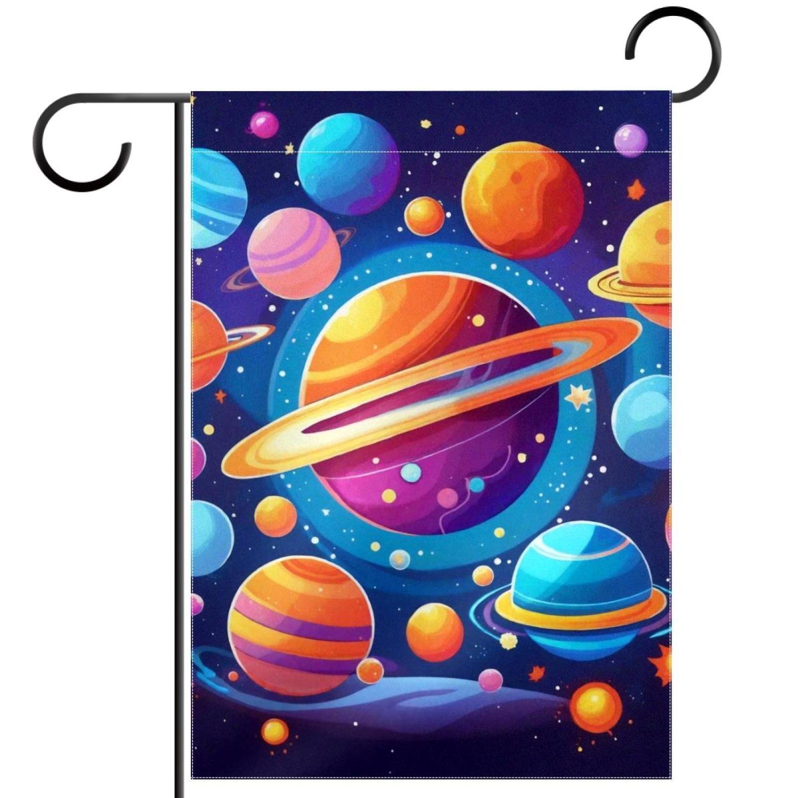 Cartoon Planets Solar System Space with Stars Pattern Garden Flag ...