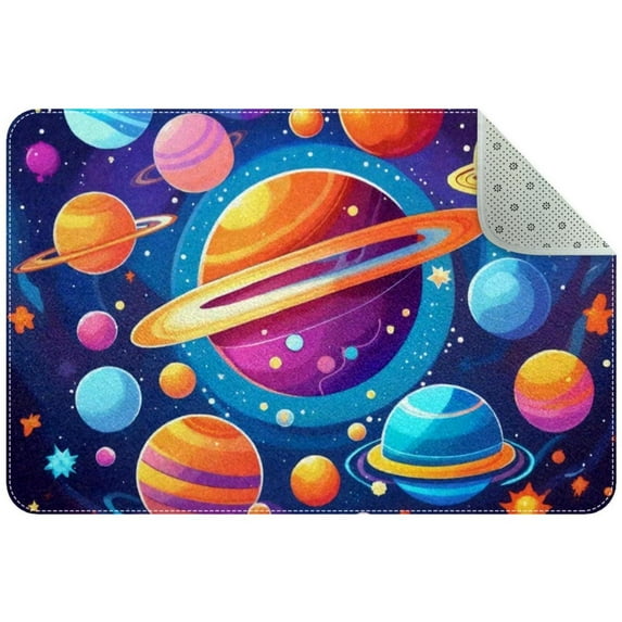 Cartoon Planets Solar System Space with Stars Pattern Small Area Rug ...