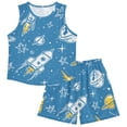 Cartoon Planets Stars Spaceships Pajamas Set Sleeveless Sleepwear Tank ...