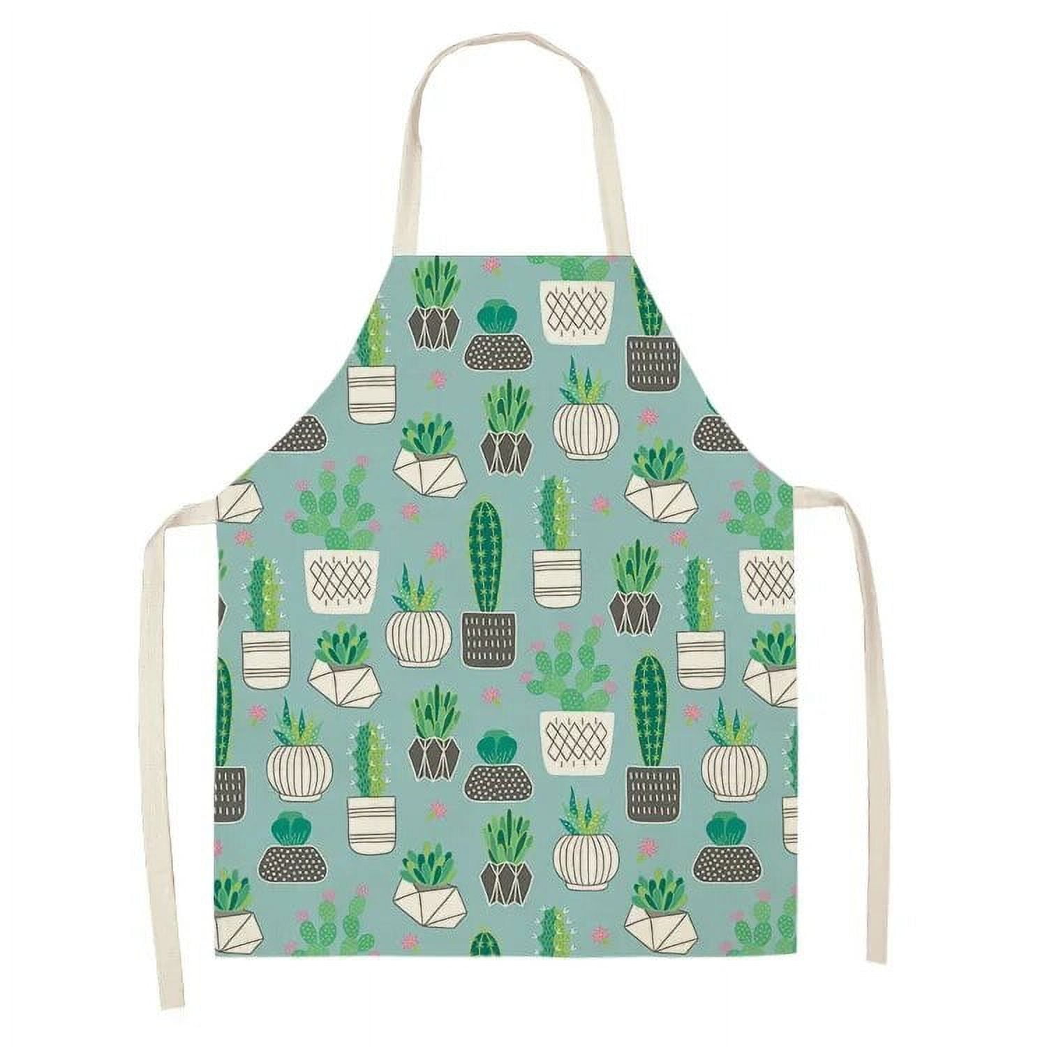 Cartoon Plant Cactus Pattern Linen Hand Wipe Sleeveless Waist Apron ...