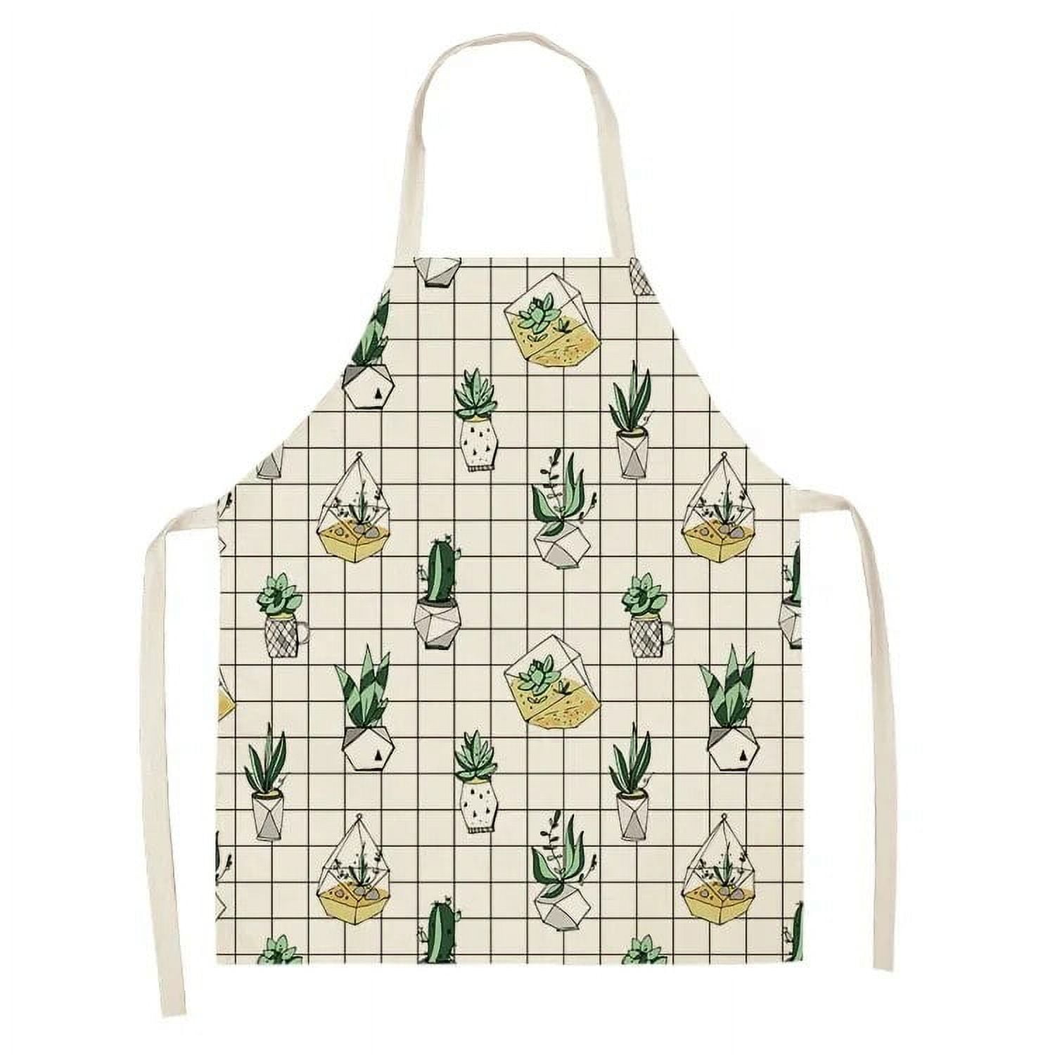 Cartoon Plant Cactus Pattern Linen Hand Wipe Sleeveless Waist Apron ...