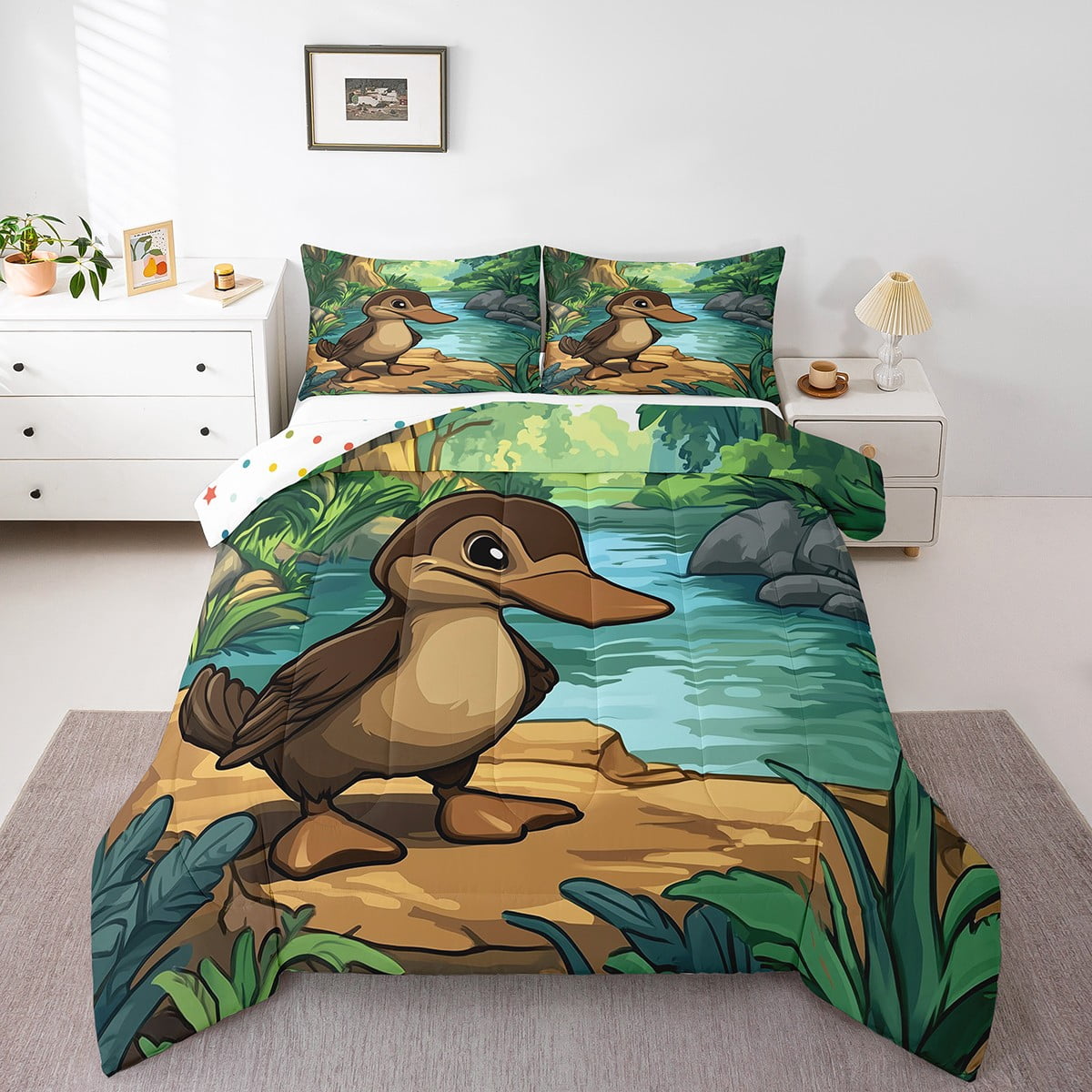 Cartoon Platypus Comforter Sets Nature River Woodland Bedding Sets ...