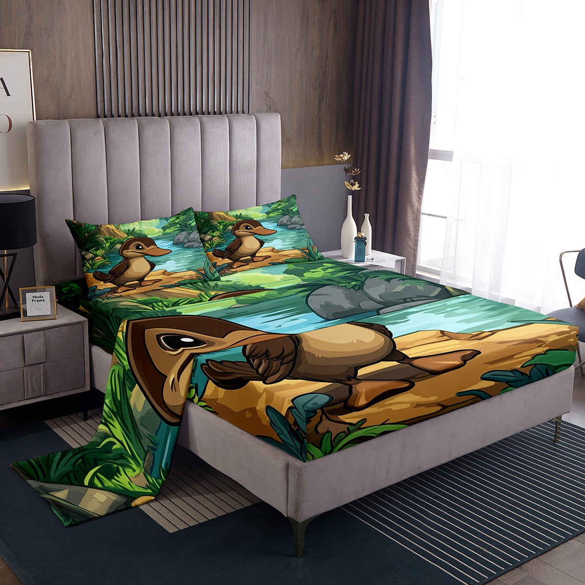 Cartoon Platypus Sheet Set Nature River Woodland Sheets King Size Cute ...