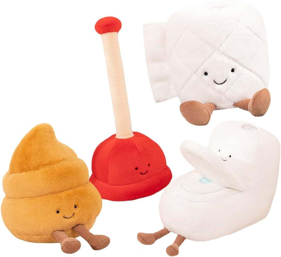 Cartoon Plush Bathroom Pretend Play Set - Stuffed Toilet Plunger and ...
