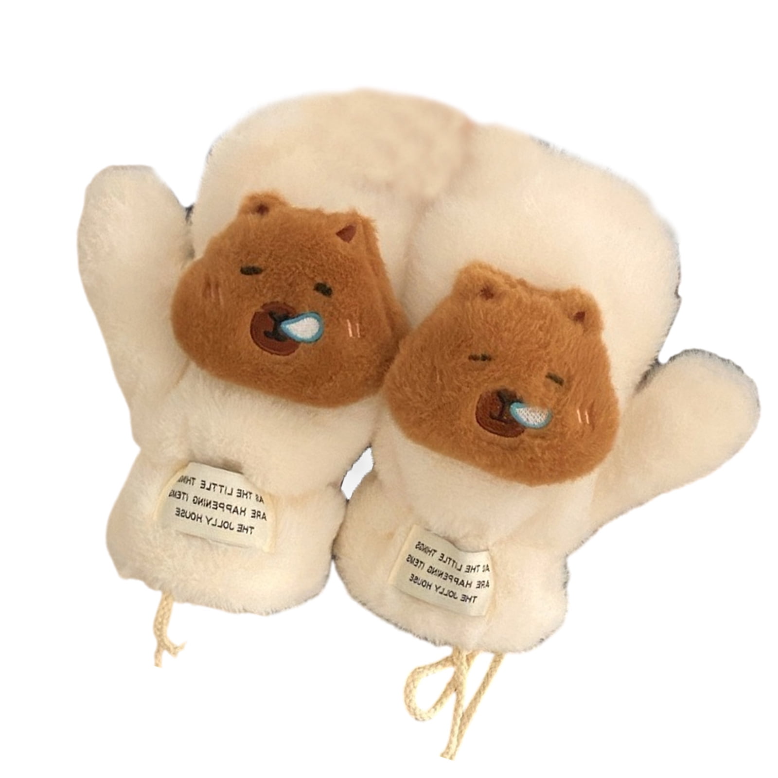 Cartoon Plush Mittens for Adult Kids Winter Warm Gloves Furry Thick ...