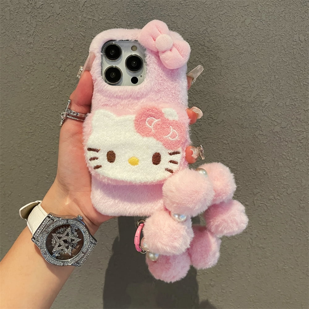 Cartoon Plush Winter Warm 3D Hello Kitty Phone Case For iPhone 16 15 14 13 12 Pro Max Korean ...