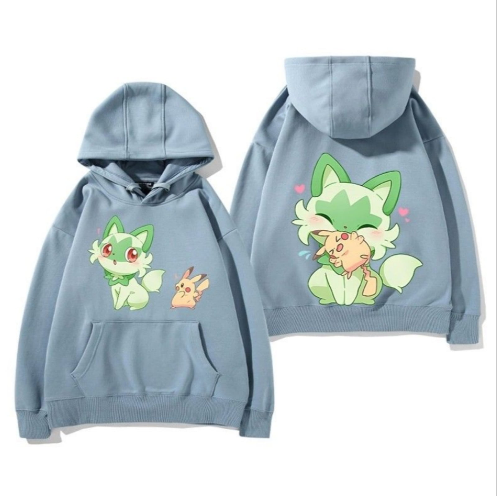Cartoon Poké-mon Blue Hoodie, Cute Sprigatito Sweatshirt, Multiple ...