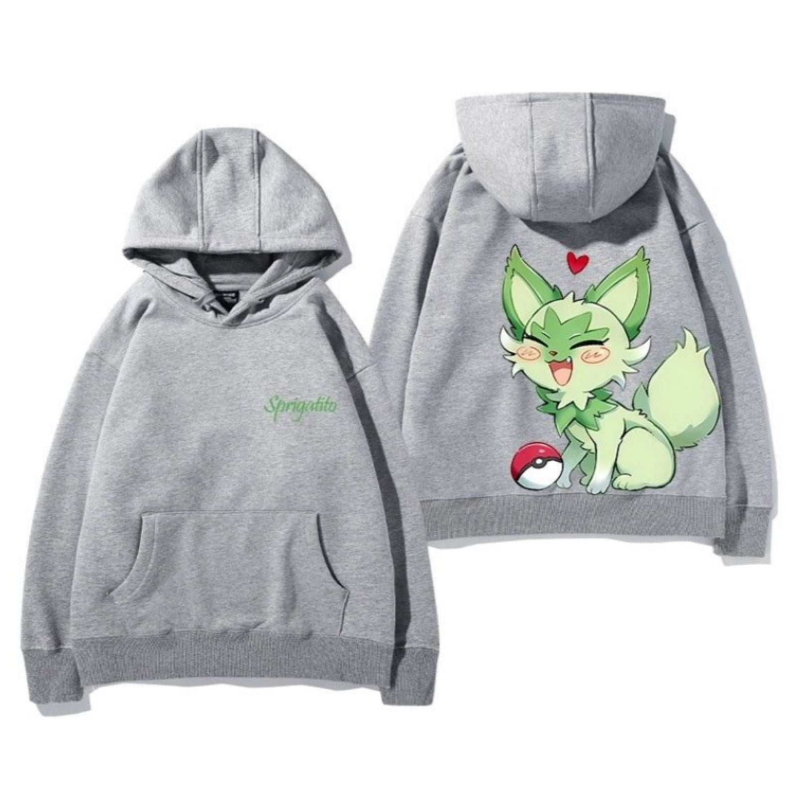 Cartoon Poké-mon Gray Hoodie, Cute Sprigatito Sweatshirt, Multiple ...