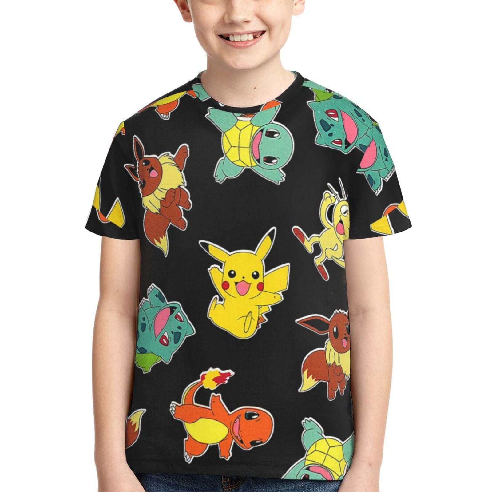 Cartoon Pokémon Pikachu T-Shirt Kids' Tees Crewneck Cotton Solid T ...