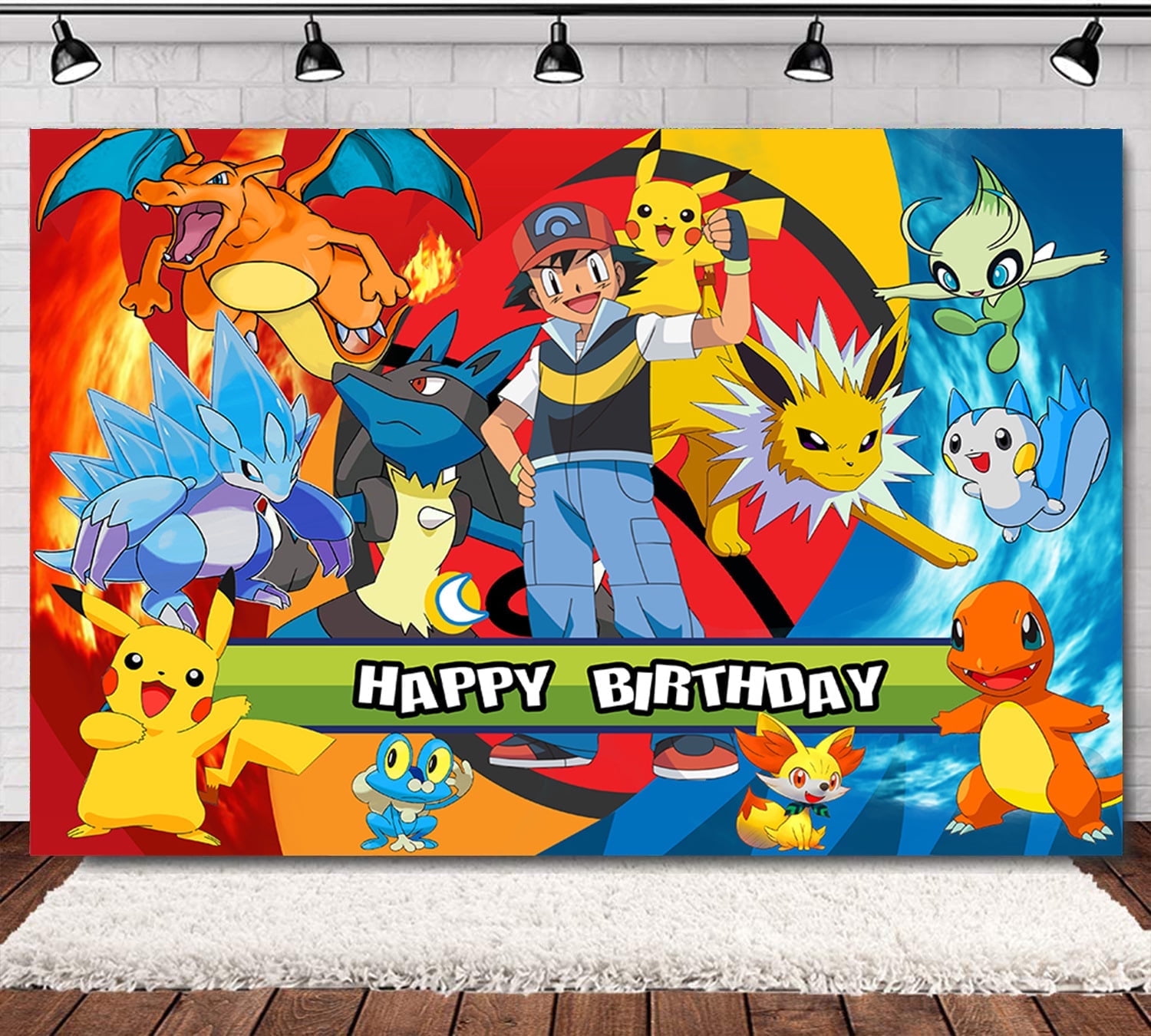 Cartoon Pokemon Birthday Backdrop Photography Kids Party Supplies Happy ...