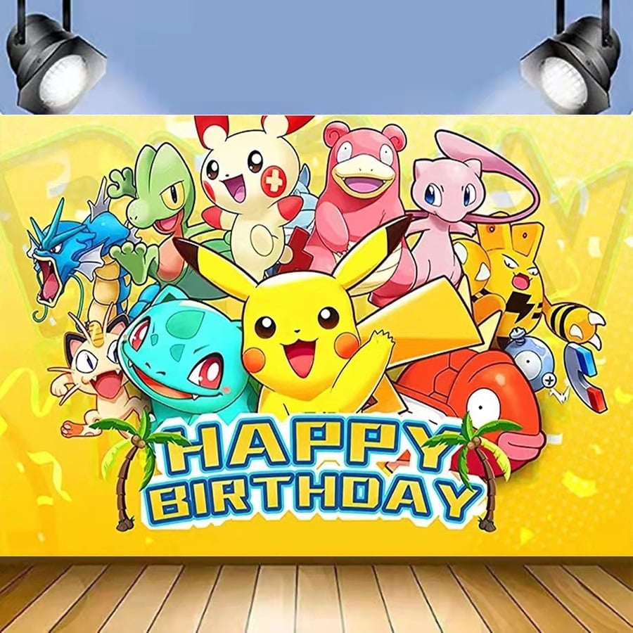 Cartoon Pokemon Birthday Backdrop Photography Kids Party Supplies Happy ...