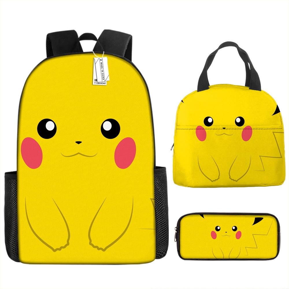 Cartoon Pokemon_Pika-chu 3-Piece Backpack Set - Lightweight Shoulder ...