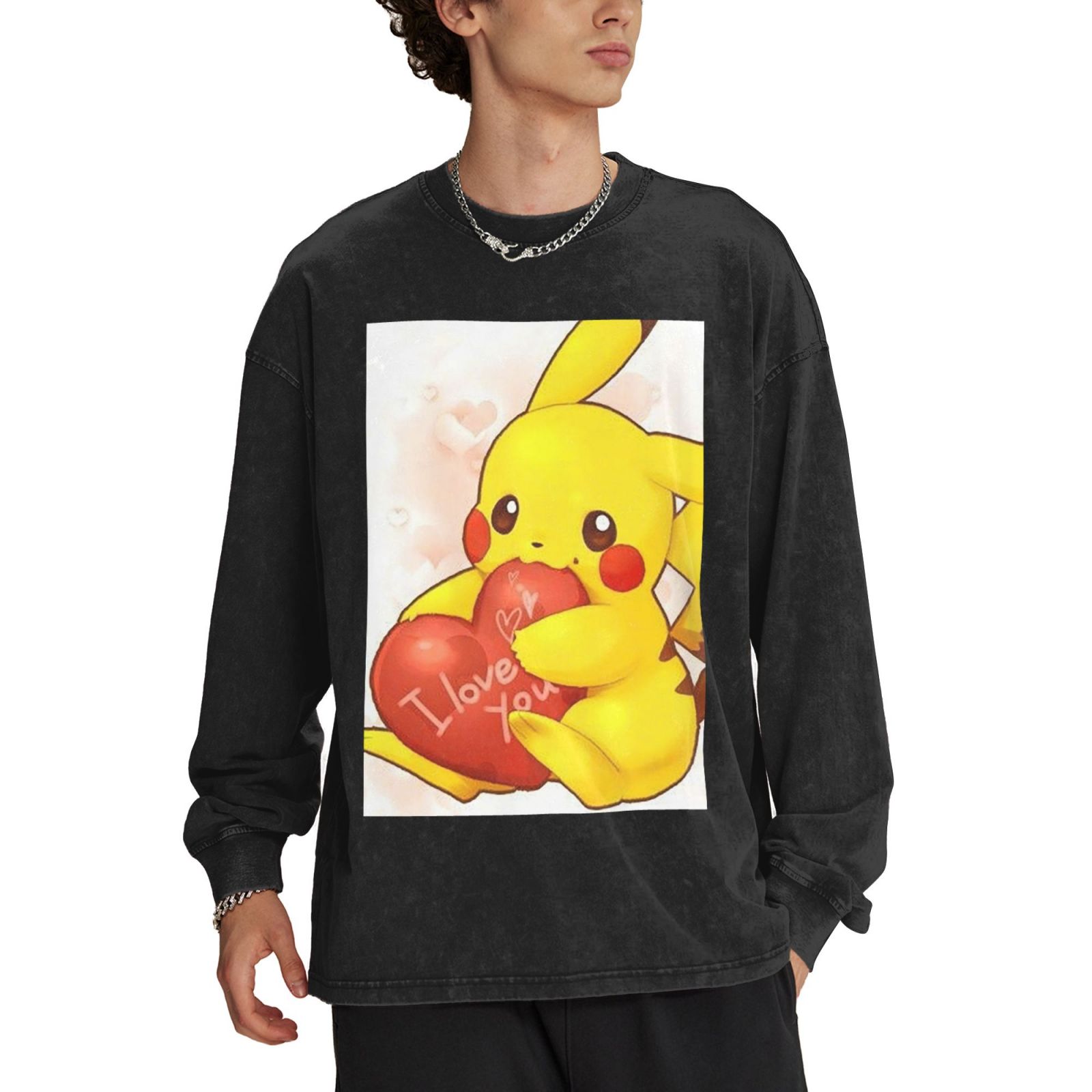 Cartoon Pokemon Pikachu 2 Long Sleeve Shirt Men's Heavy Weight Crew Neck Long Sleeve T Shirt ...