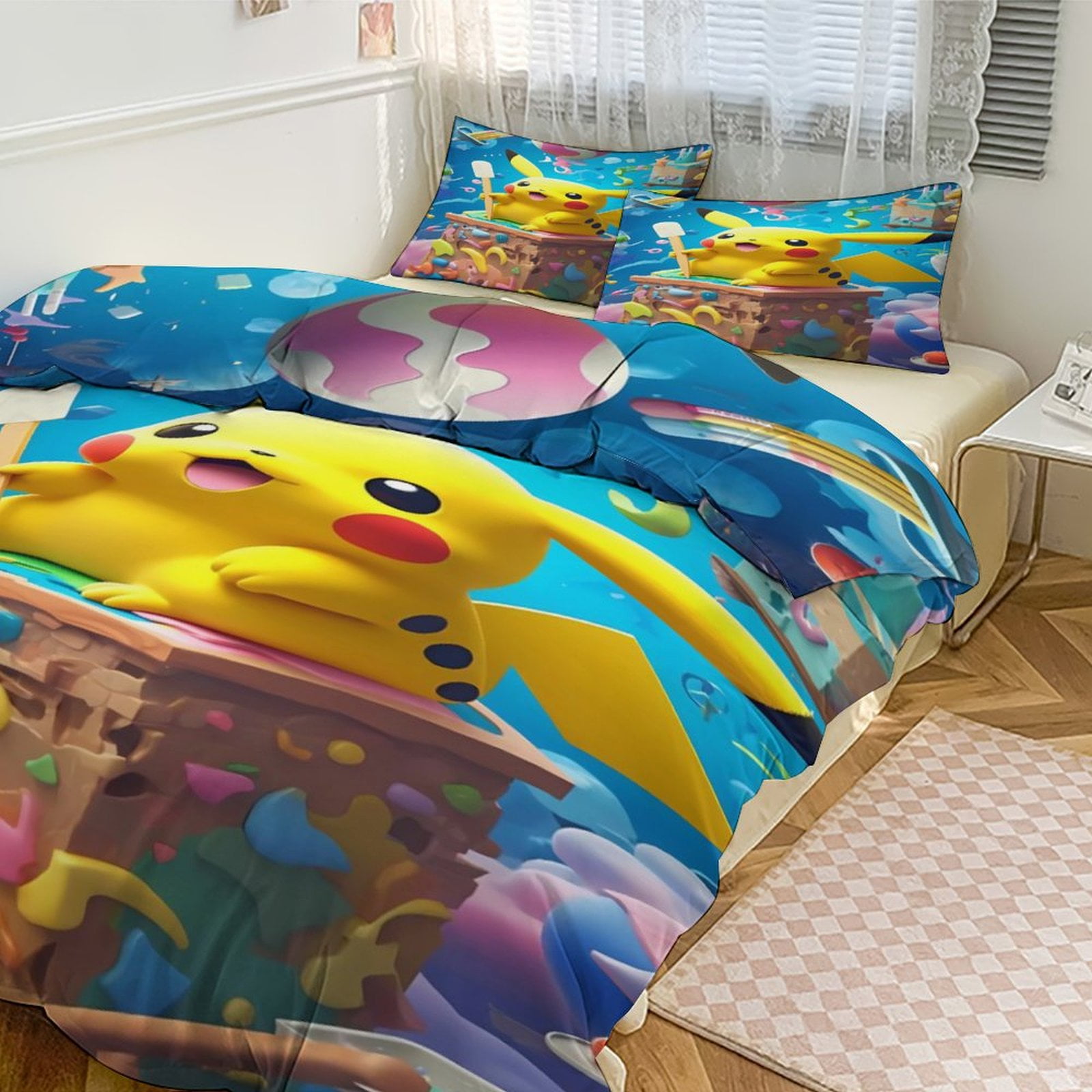 Cartoon Pokemon Pikachu 3 Piece Bed Set Warm And Comfortable Bedding ...