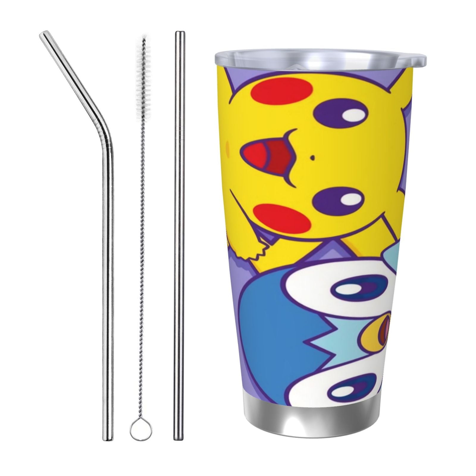 Cartoon Pokemon-Pikachu Game Kids Water Bottle with Straw Lid,Insulated Stainless Steel Reusable ...