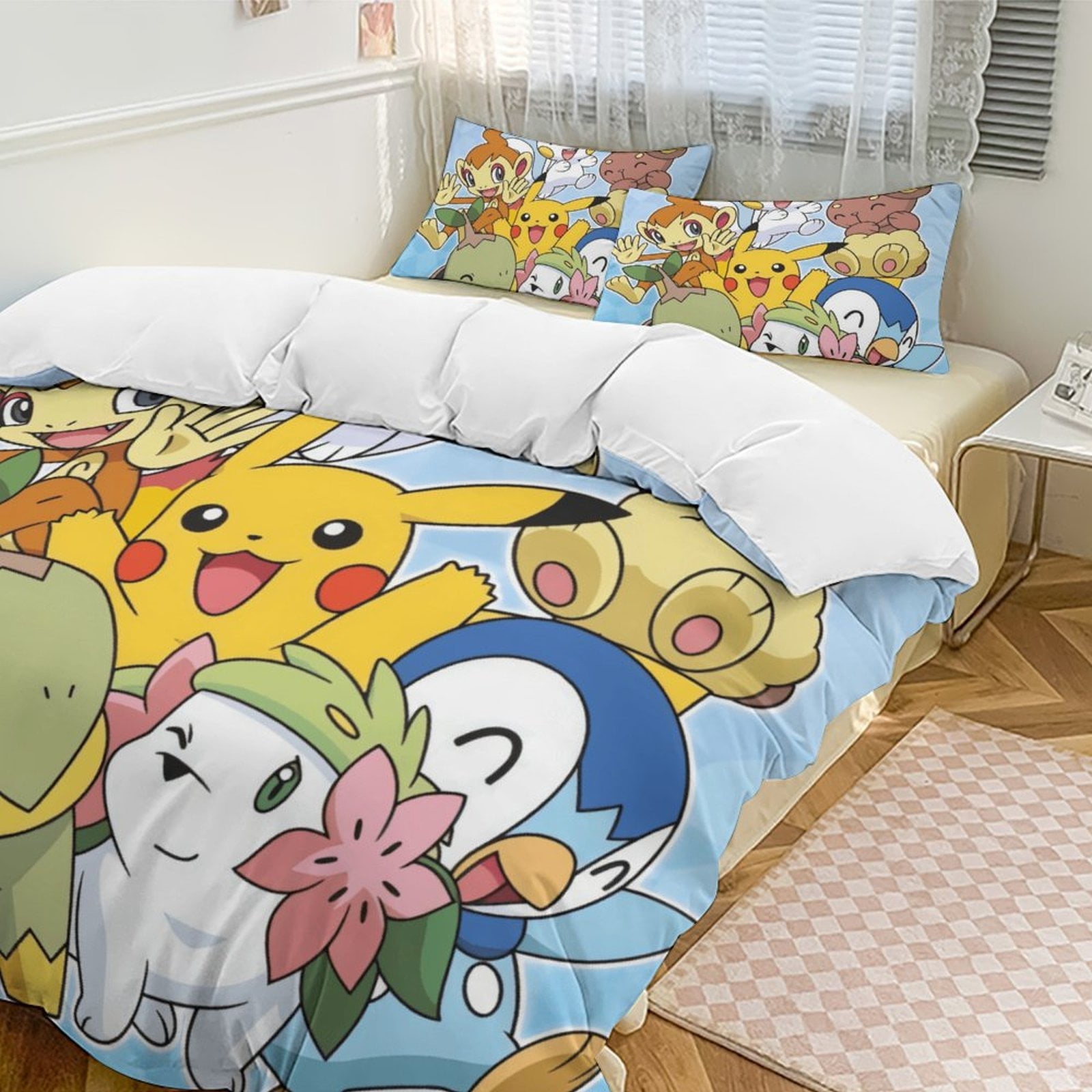 Cartoon Pokemon Quilt Cover Anime Pillowcase Xmas Gift 102"x90" King ...