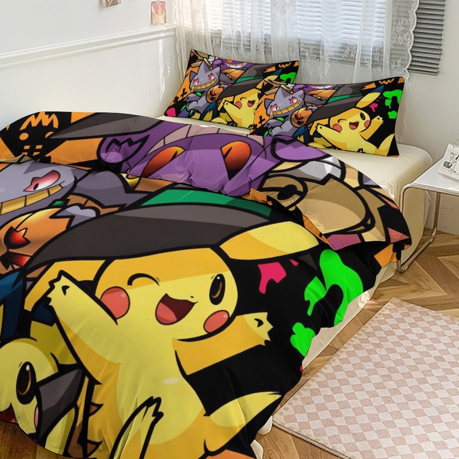 Cartoon Pokemon Quilt Cover Anime Pillowcase Xmas Gift 79"×90" Full ...