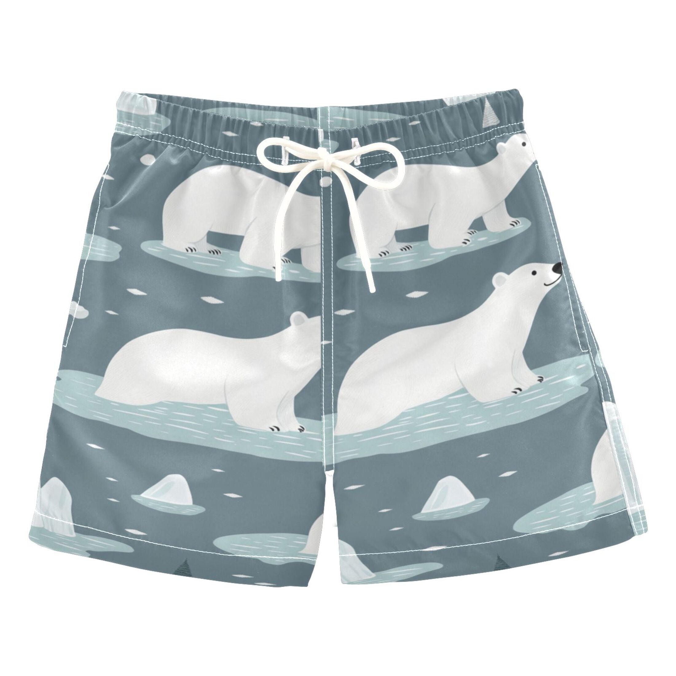 Cartoon Polar Bear and Glacier Patterns Boys Swim Trunks Quick Dry Boy ...