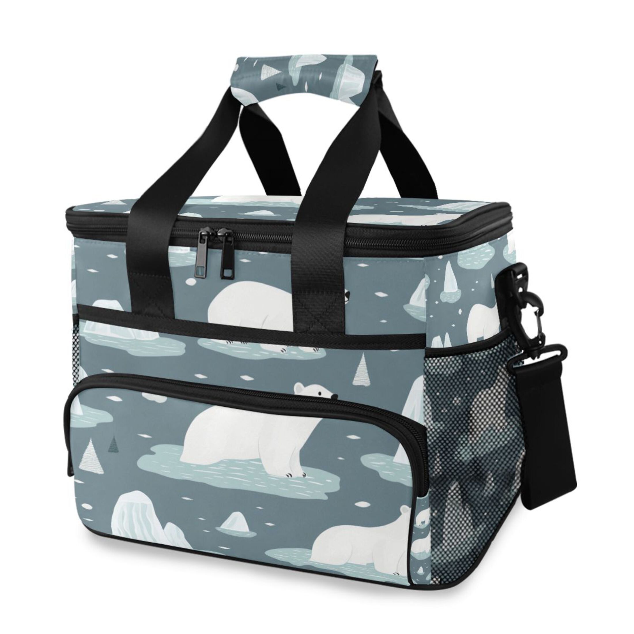 Cartoon Polar Bear and Glacier Patterns Insulated Lunch Bag 15L Cooler ...