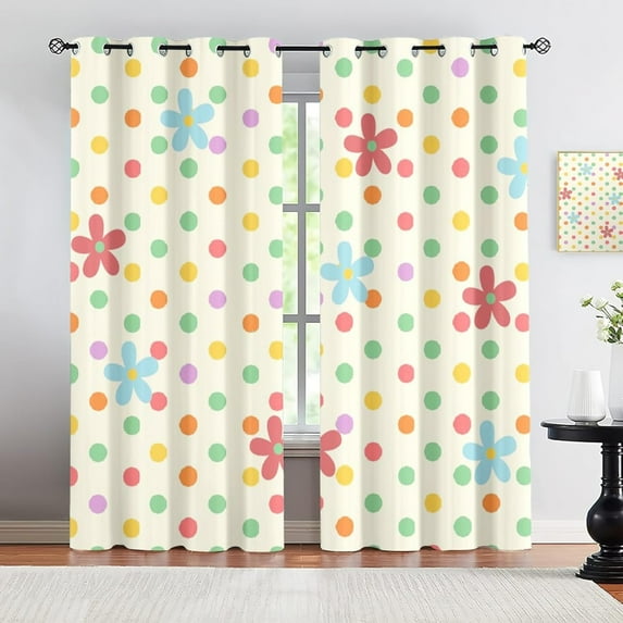 Cartoon Polka Dot Printed Drapes, Cute Polka Dot Flower Blackout Window ...