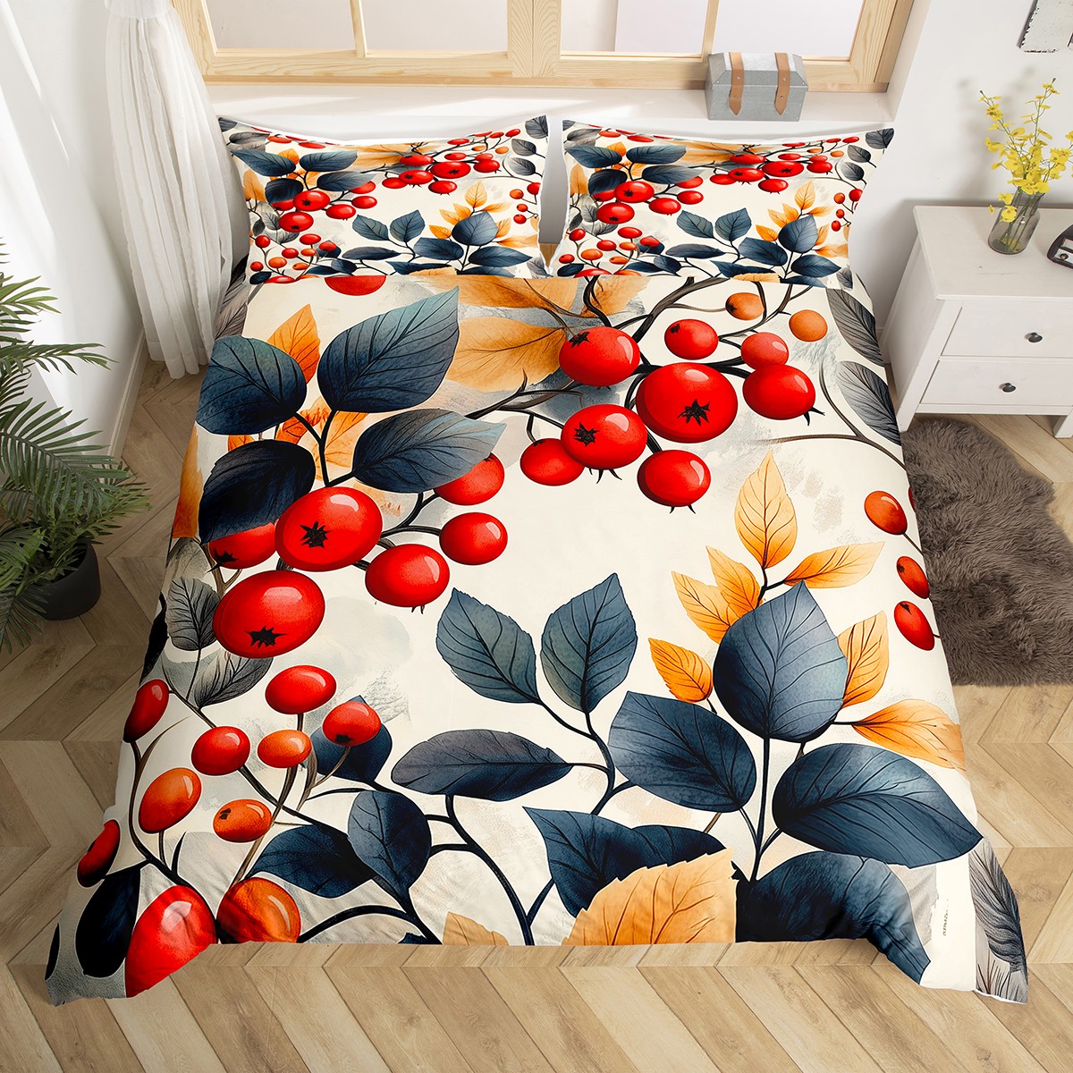 Cartoon Pomegranate King Size Comforter Cover,Fall Autumn Gray Golden ...