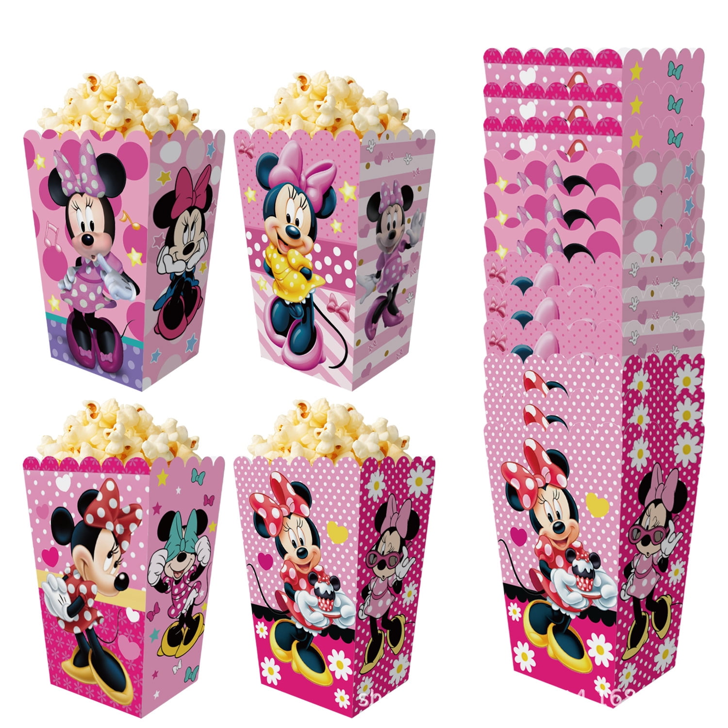 Cartoon Popcorn Boxes 12pcs Minnie Family Birthday Decorations Snack ...