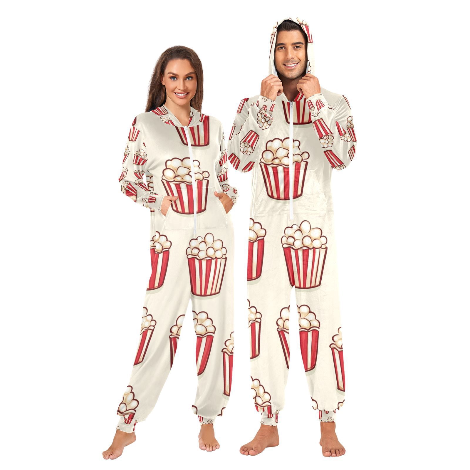 Cartoon Popcorns Adult Onesie Pajamas Slim Fit Christmas One Piece Suit ...