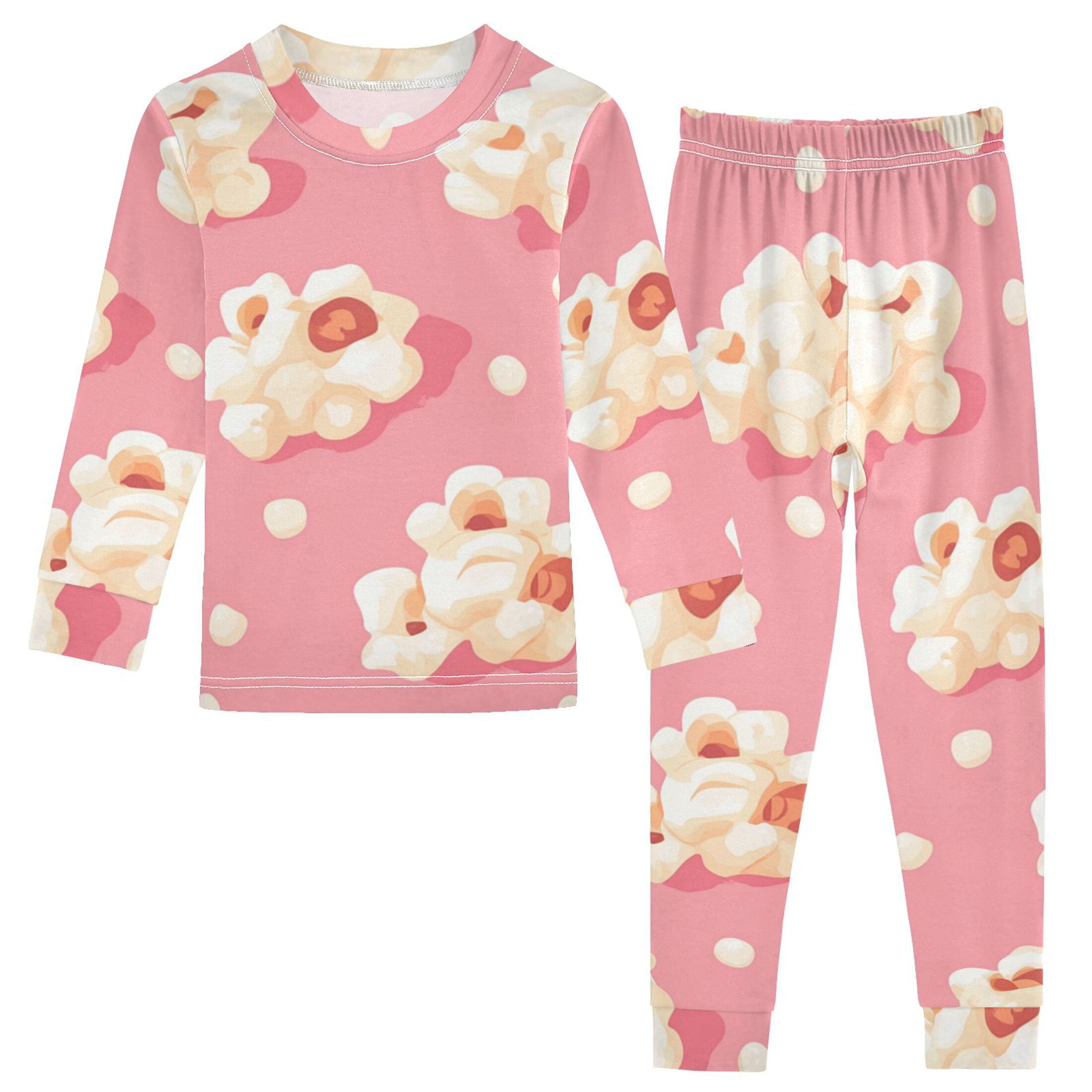 Cartoon Popcorns Cotton Pajama Set Long Sleeve Top and Pants Sleepwear ...