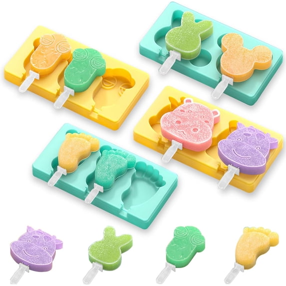 Cartoon Popsicle Molds - 4-Pack, 10-Hole Food-Grade Silicone Popsicle ...