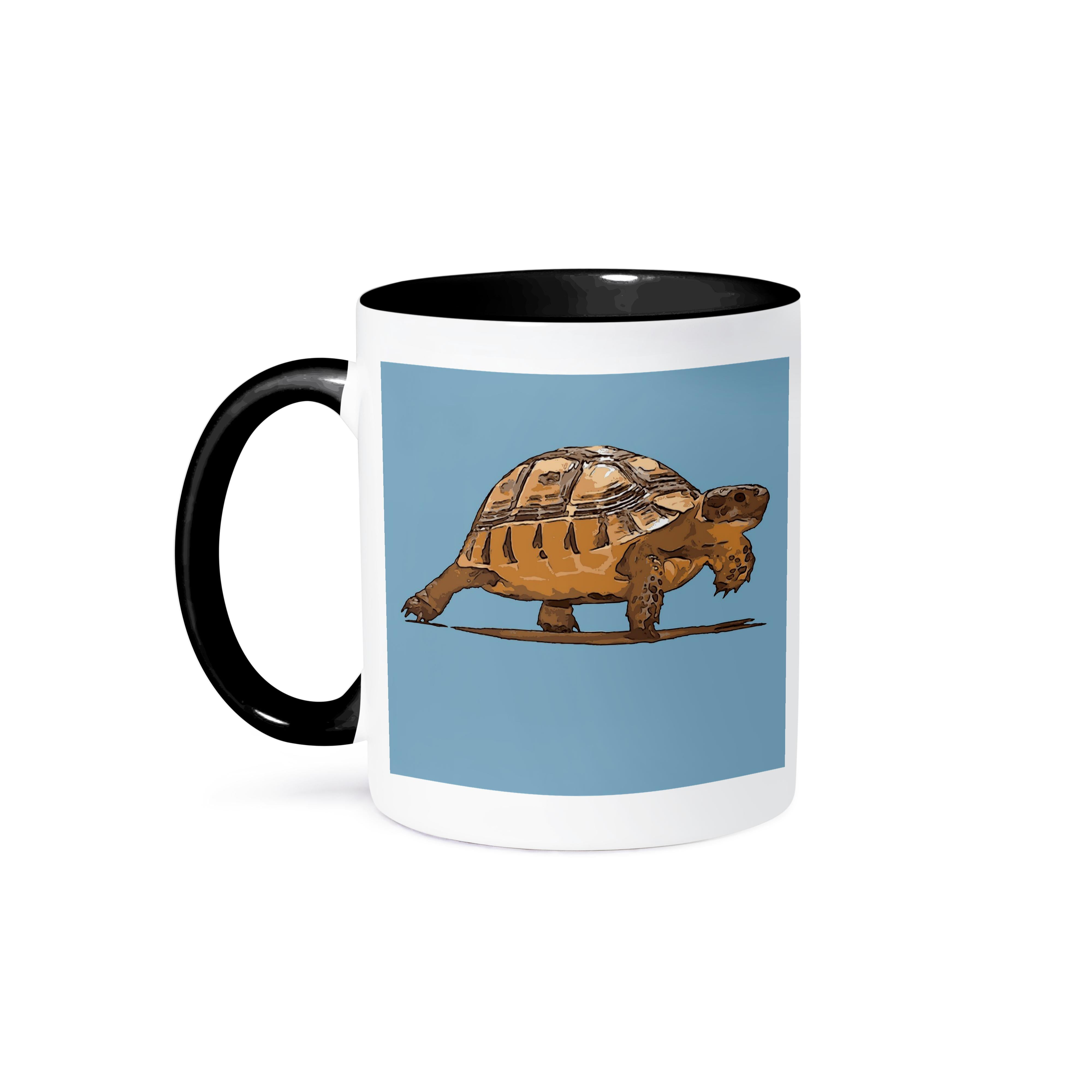 Cartoon Portrait Of Wild Baby Tortoise Plodding On Blue Background ...