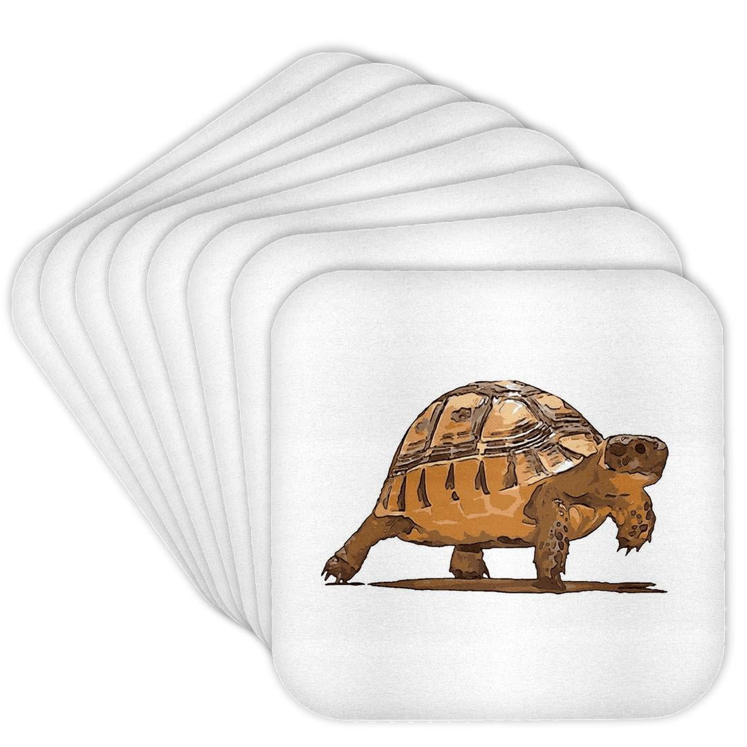 Cartoon Portrait Of Wild Baby Tortoise Plodding, set of 8 Coasters ...