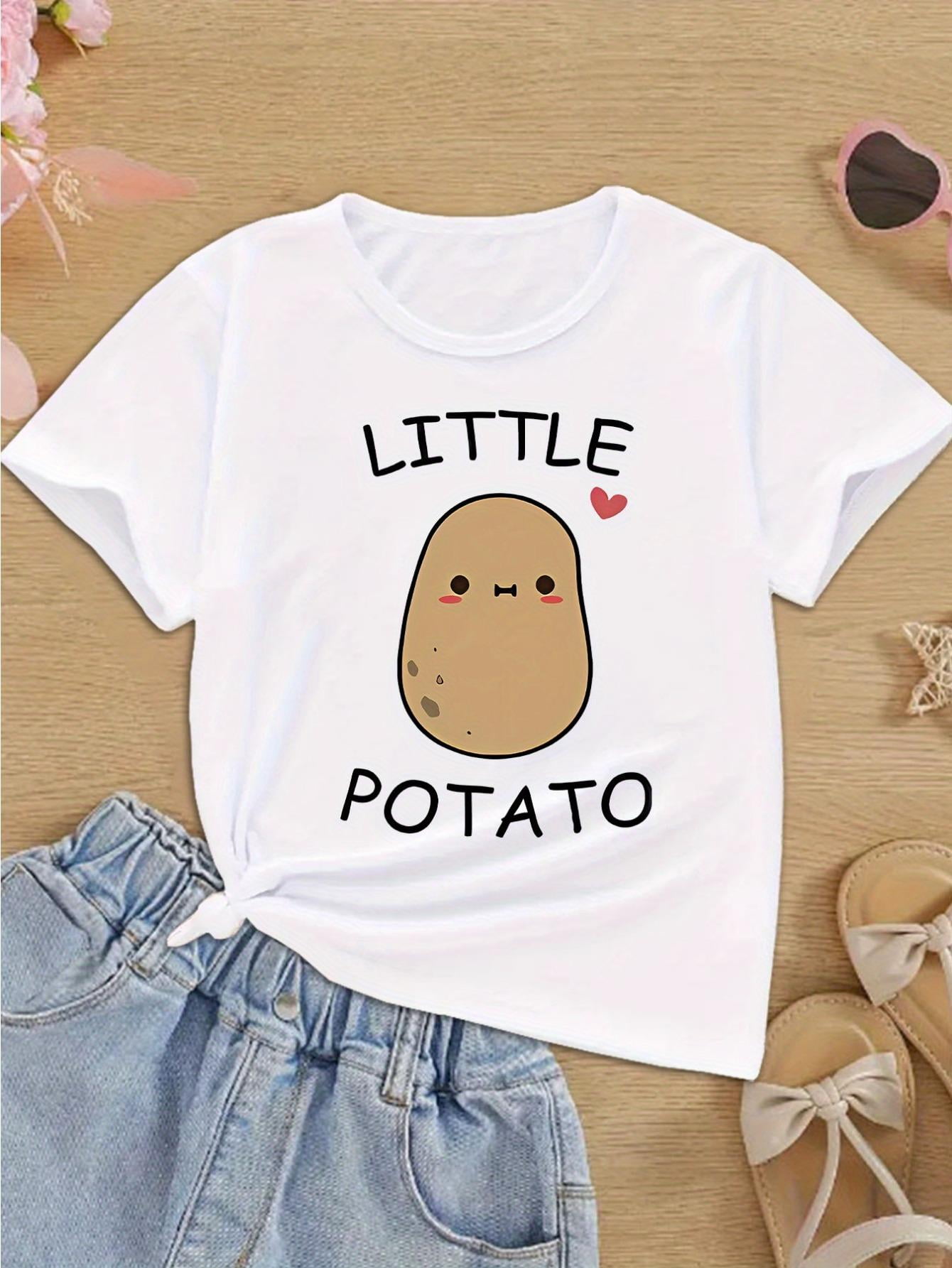 Cartoon Potato Print Casual T-Shirts, Soft Comfy Crew Neck Short Sleeve ...