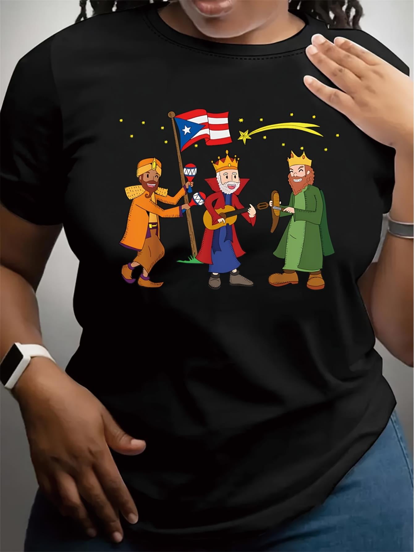 Cartoon Princes of Puerto Rico Print Crew Neck T-shirt, Four seasons ...