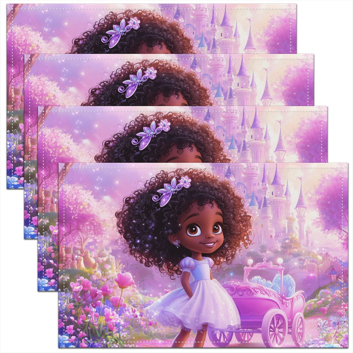 Cartoon Princess Placemats Set of 4 Girly Fairy Tale Place Mats 12x18 ...