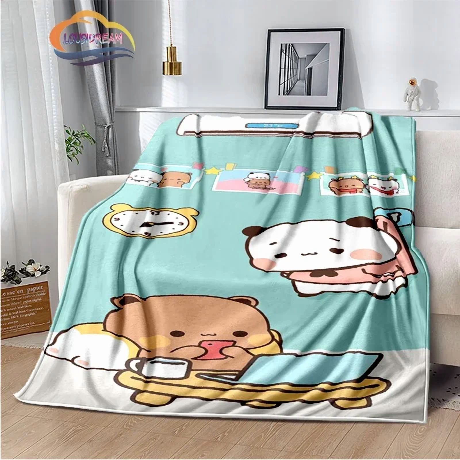 Cartoon Print Bear and Pa Blanket Cute Bubu Dudu Series Kids Warm ...