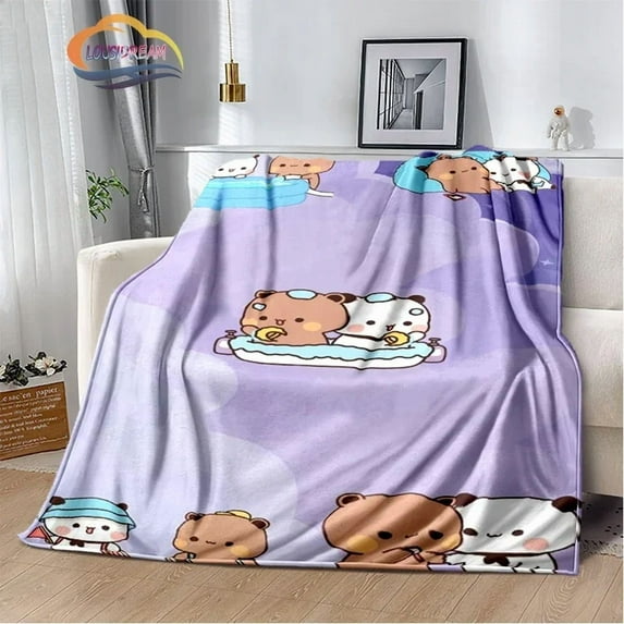 Cartoon Print Bear and Pa Blanket Cute Bubu Dudu Series Kids Warm Flannel Soft Comfortable Home ...