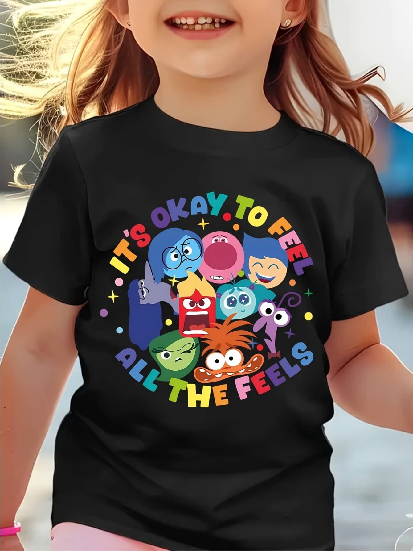 Cartoon Print Cotton Kids T-Shirt Soft, Breathable Crew Neck Tee with ...