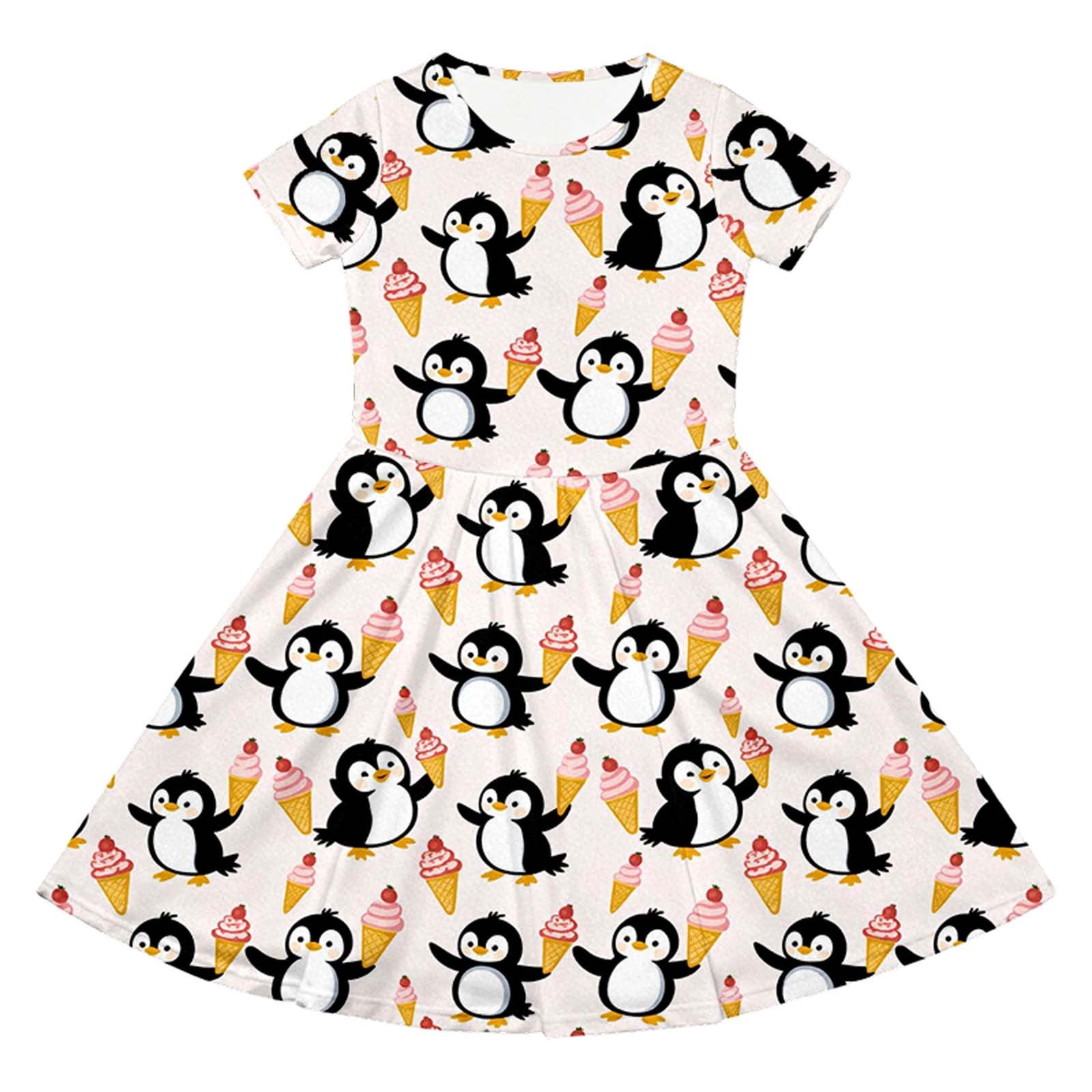 Cartoon Print Short Sleeve Casual Dress Toddler Girls Playwear Outfit 4 ...
