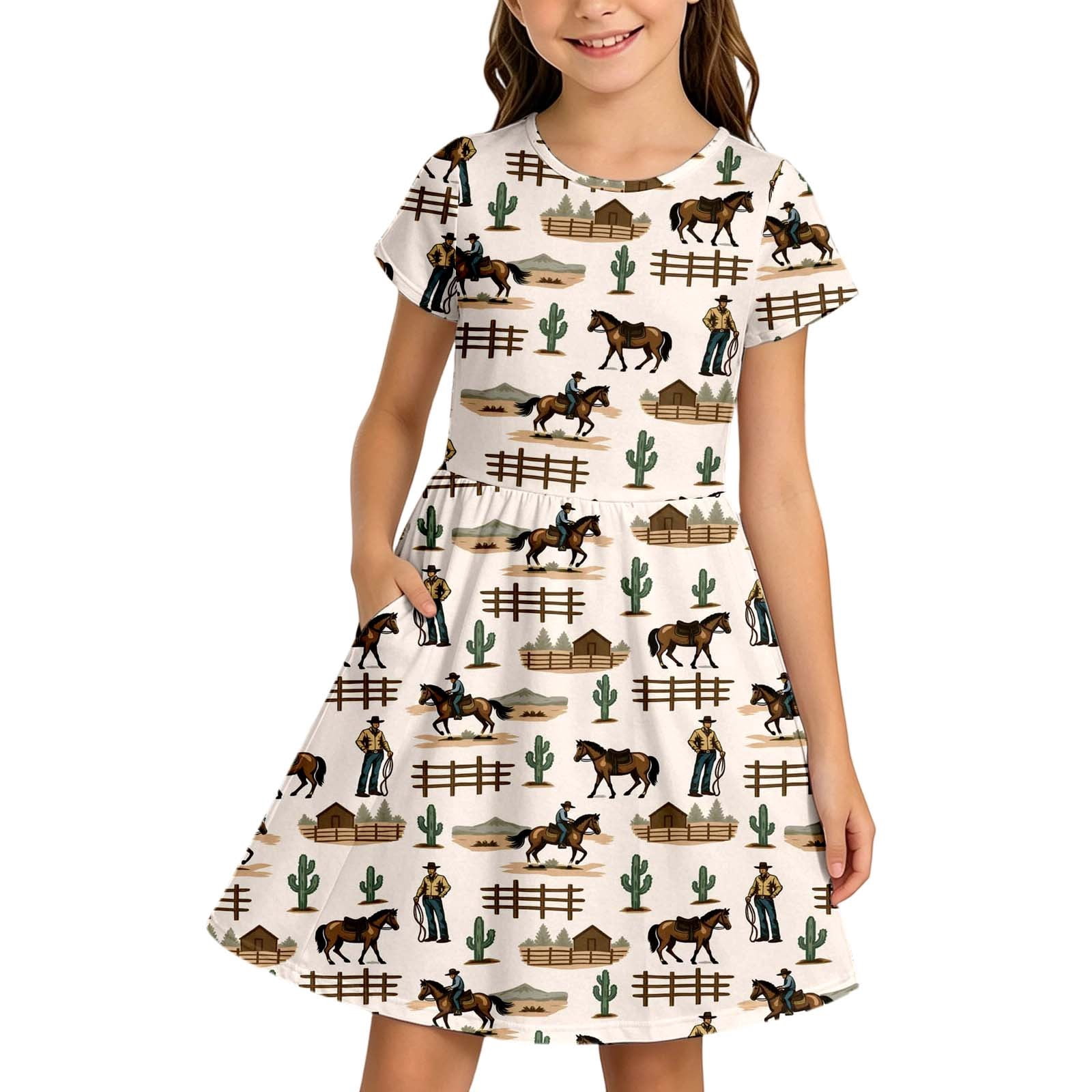 Cartoon Print Short Sleeve Casual Dress Toddler Girls Playwear Outfit 4 ...