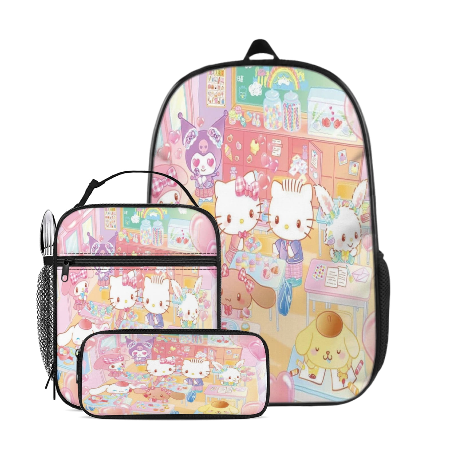 Cartoon Printed sanrio Backpacks With Lunch Pack Pencil Case 12pcs ...