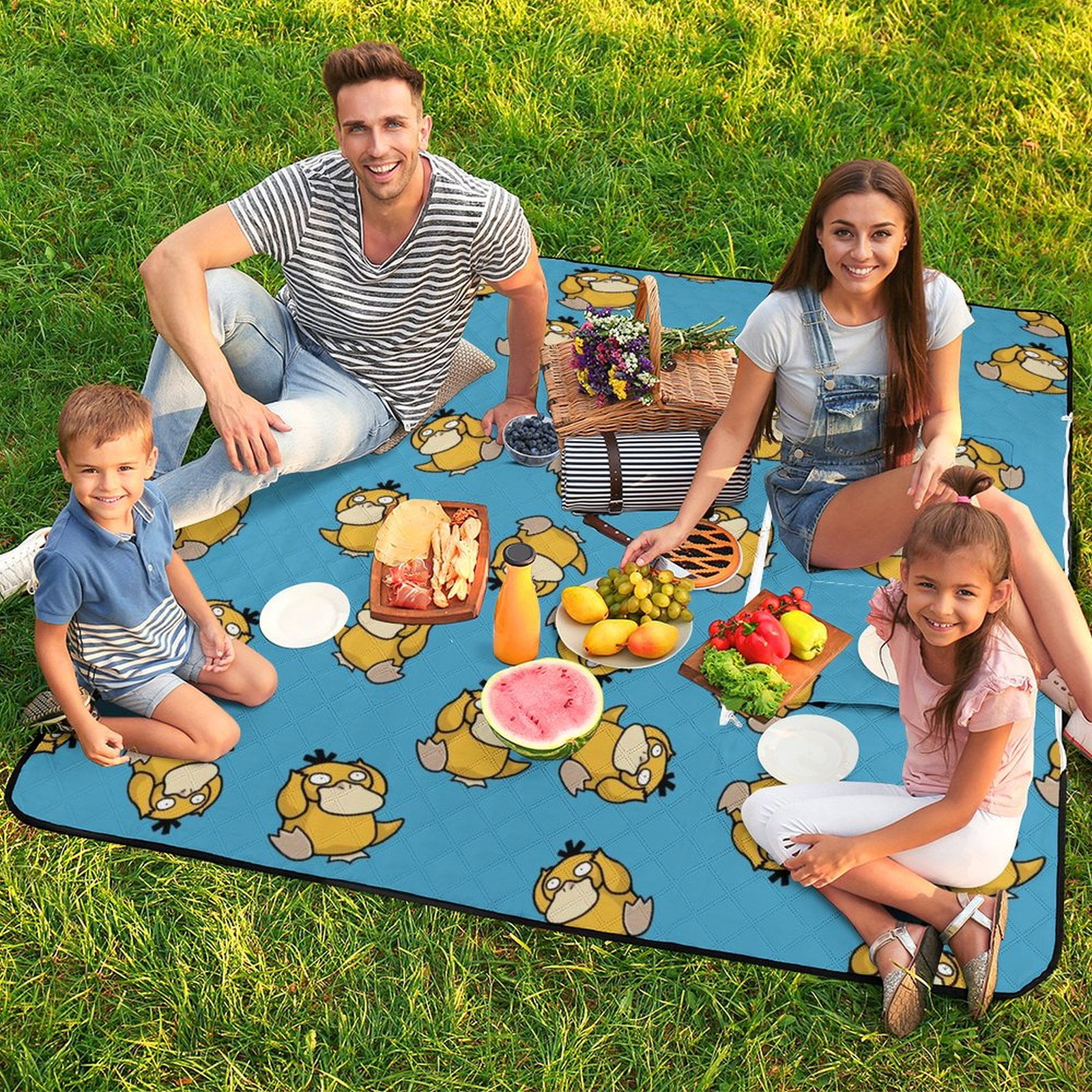 Cartoon Psyduck Picnic Blanket,Foldable Waterproof Sand Mat,Extra Large ...