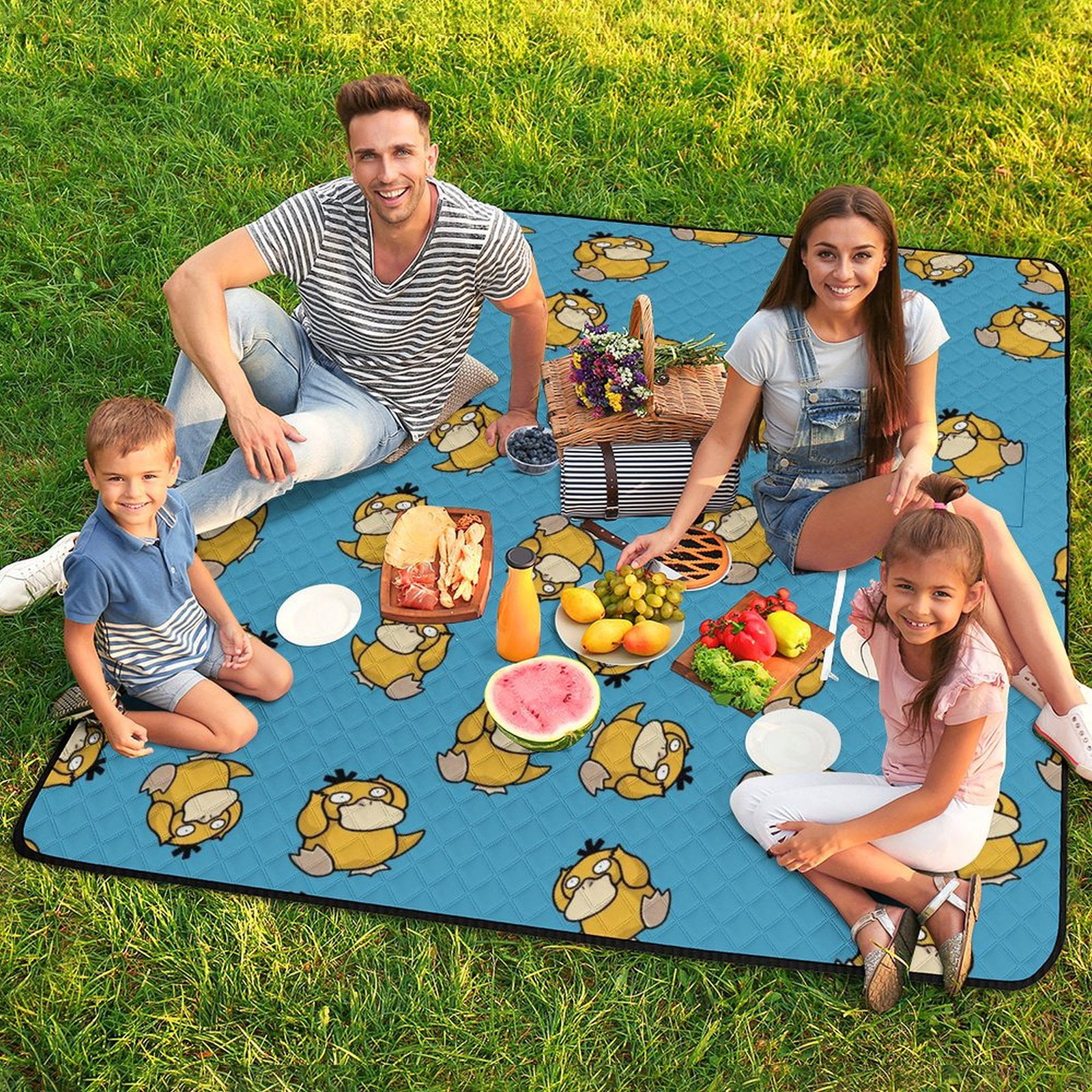 Cartoon Psyduck Picnic Blanket,Foldable Waterproof Sand Mat,Extra Large ...