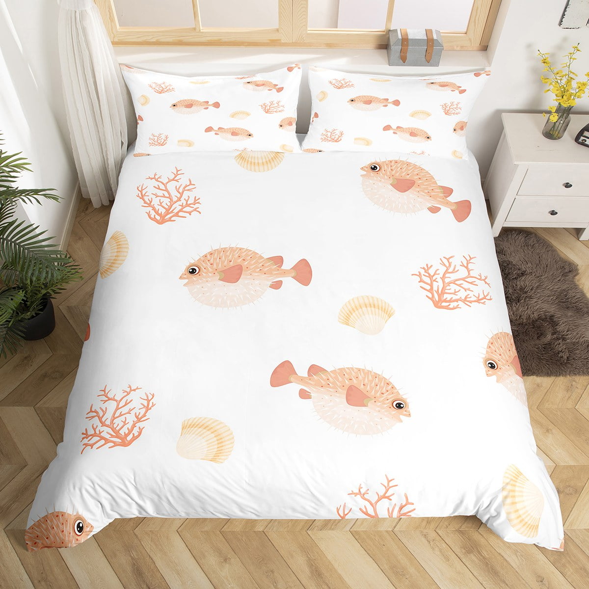 Cartoon Pufferfish Comforter Cover for Kids Teens Girls Underwater ...