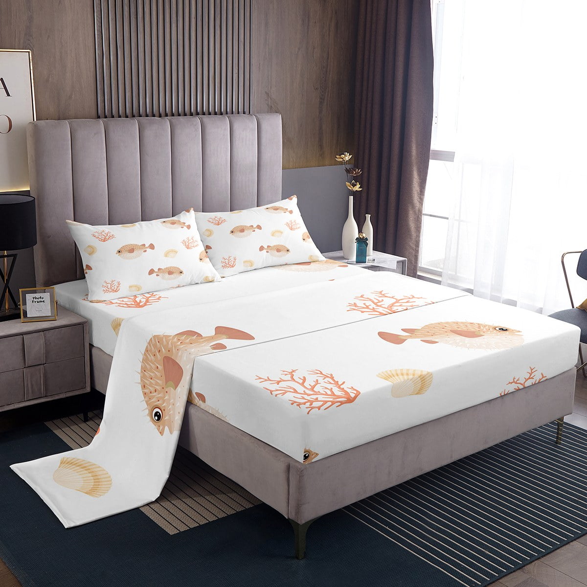 Cartoon Pufferfish Sheets for Kids Teens Girls Underwater Ocean Theme ...