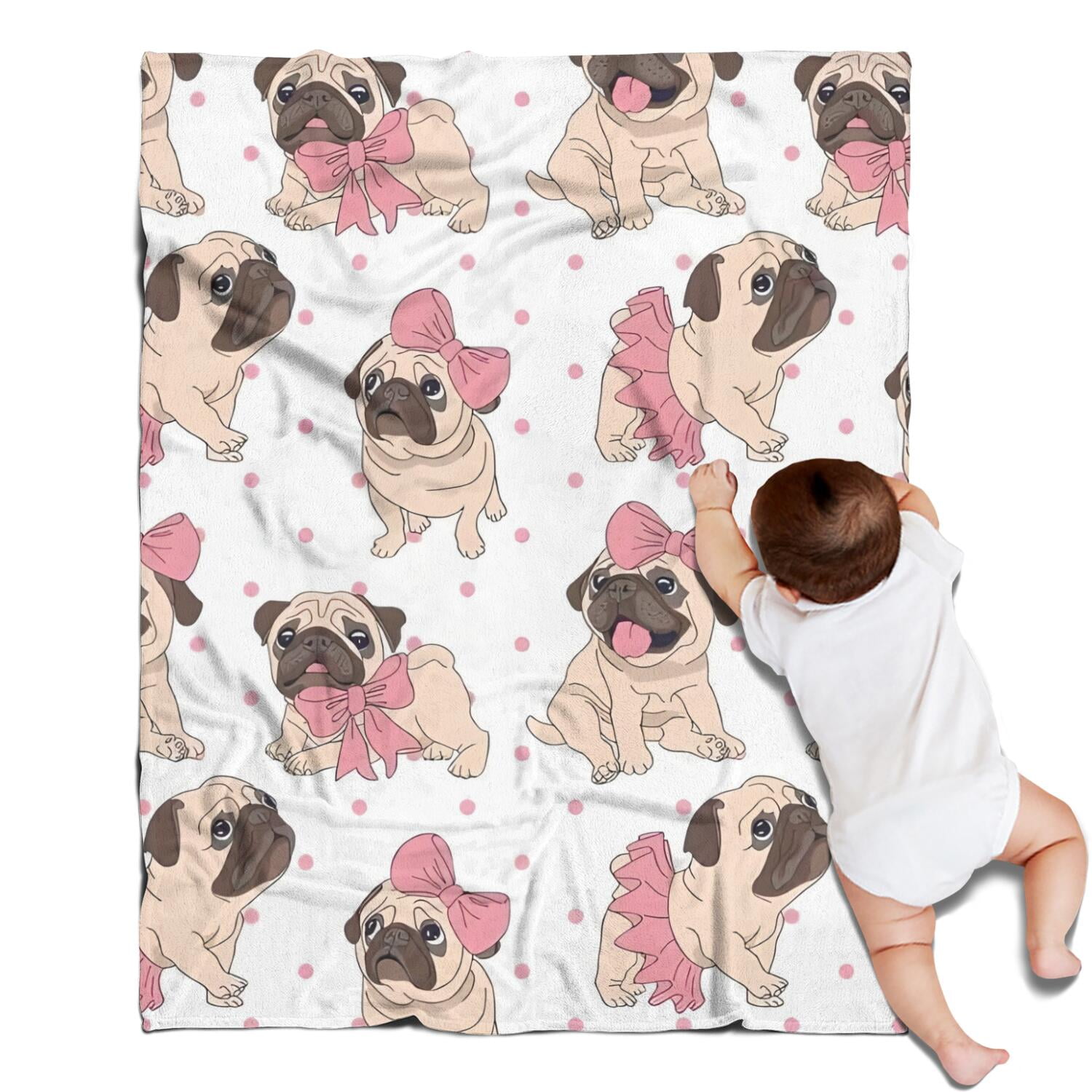 Cartoon Pug Dog Blanket,Comfortable Soft Flannel Throw Blanket,All ...