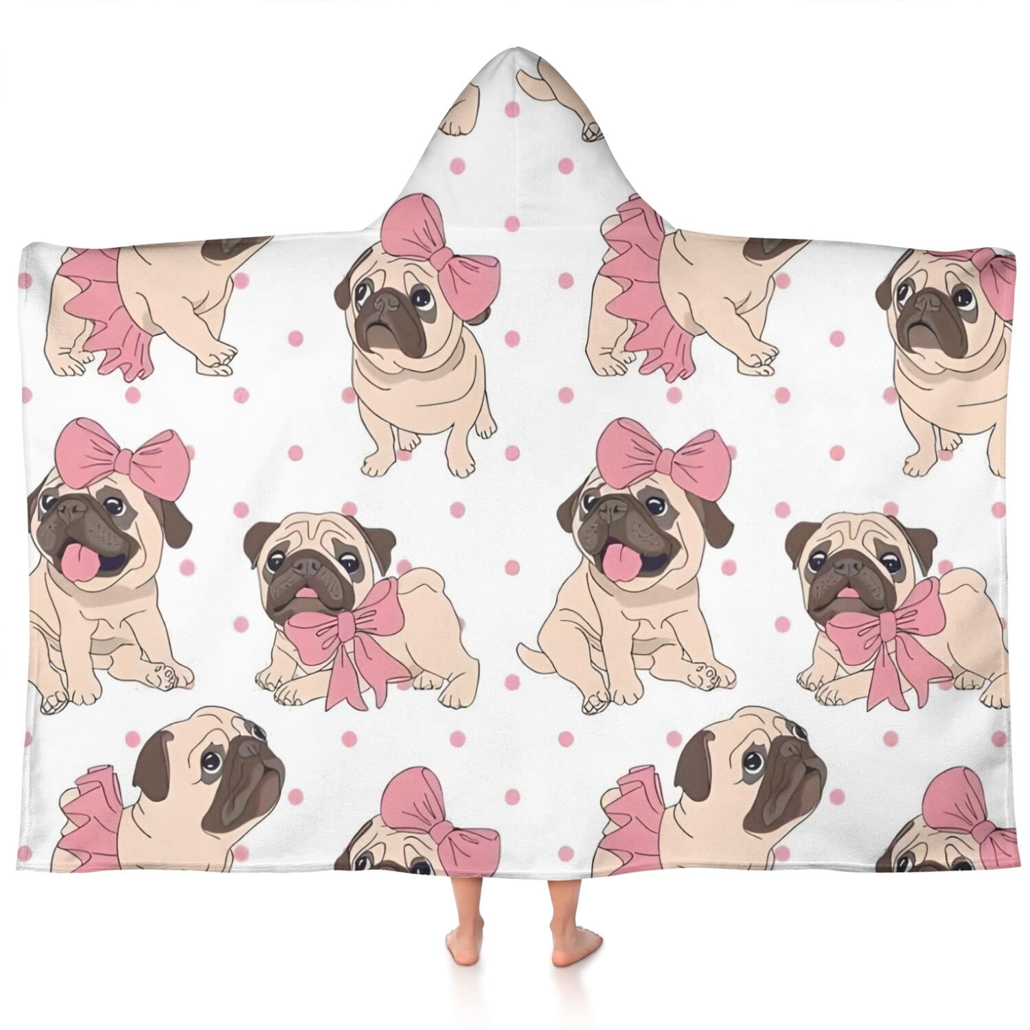 Cartoon Pug Dog Hooded Bath Towel，60"x35" for Ages 3 To 12 Kids, Quick ...