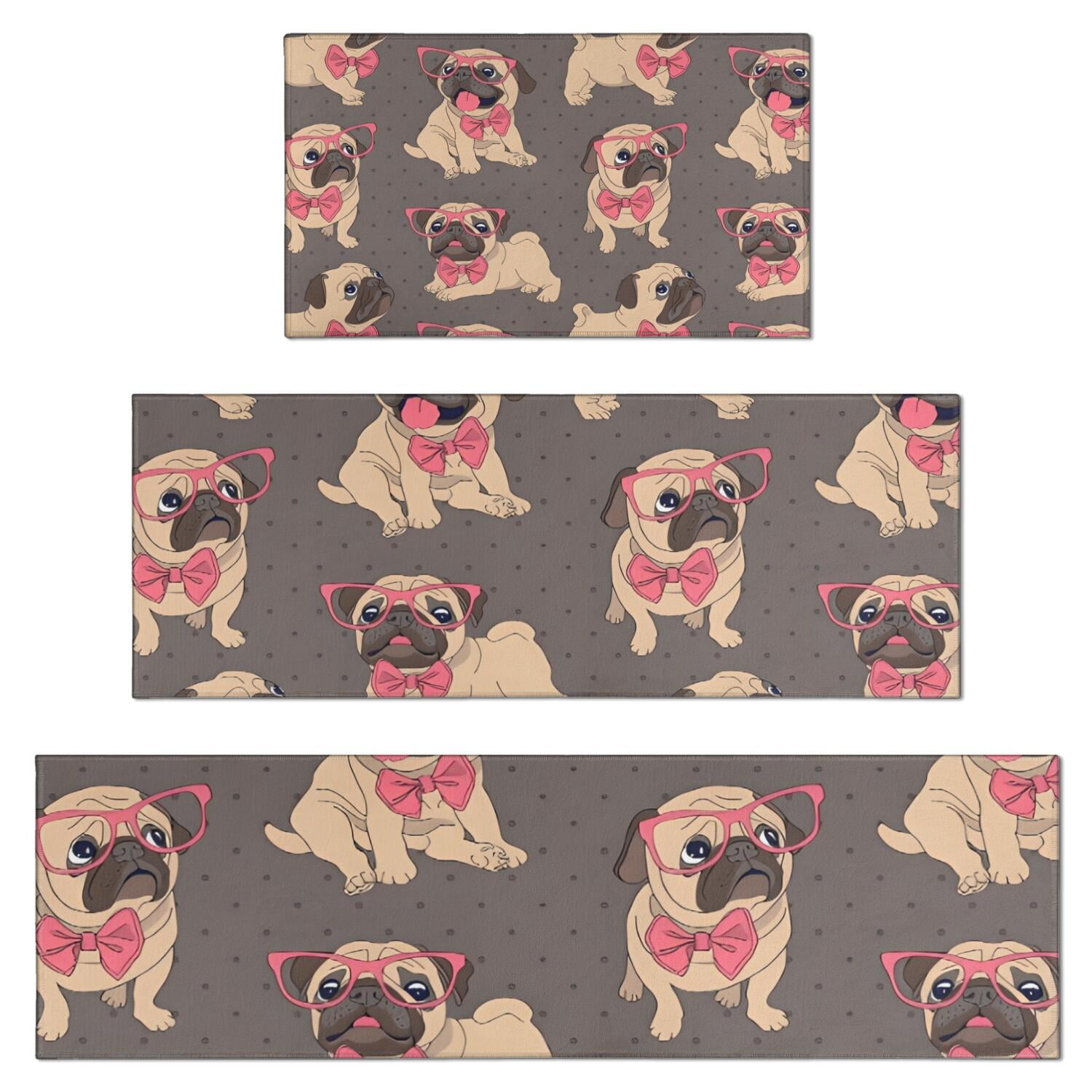 Cartoon Pug Dog Kitchen Rugs Sets Of 3,Kitchen Runner Rugs Non Skid ...