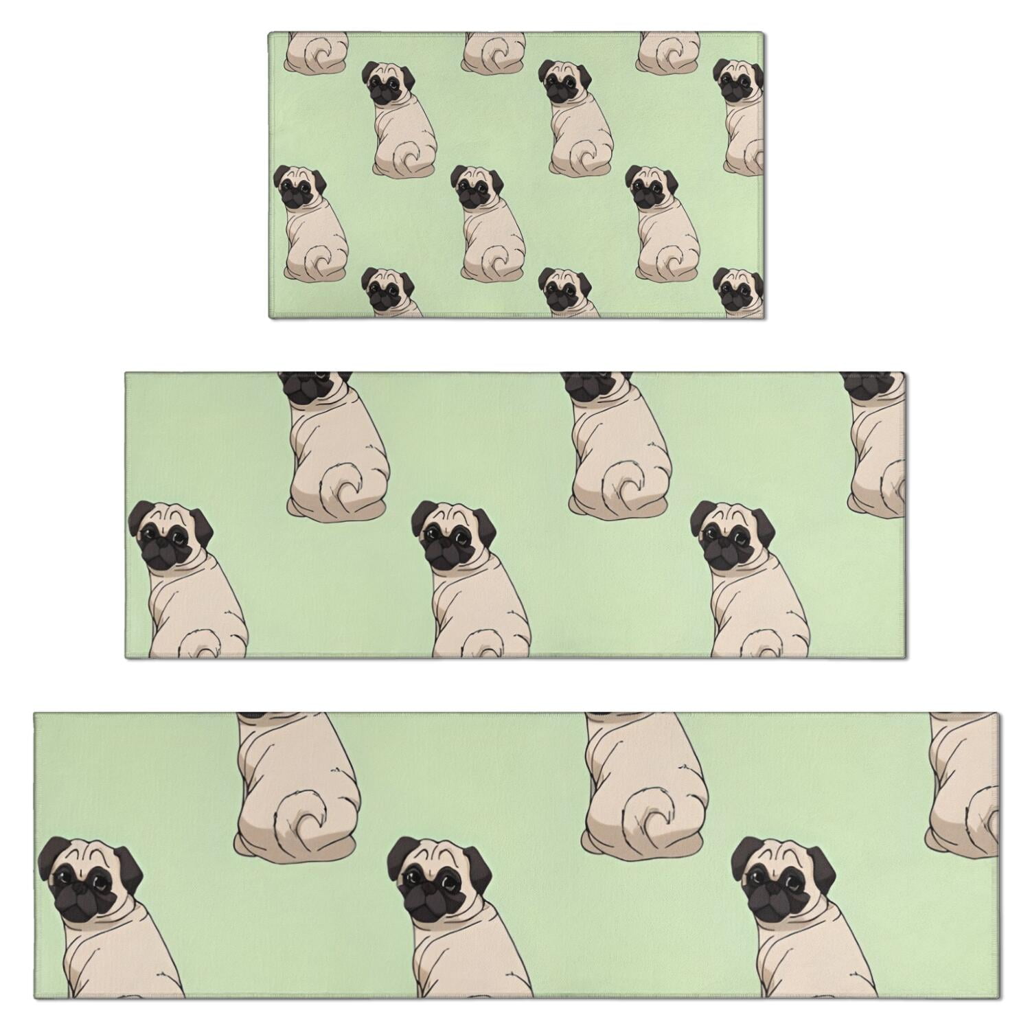 Cartoon Pug Dog Kitchen Rugs Sets Of 3,Kitchen Runner Rugs Non Skid ...
